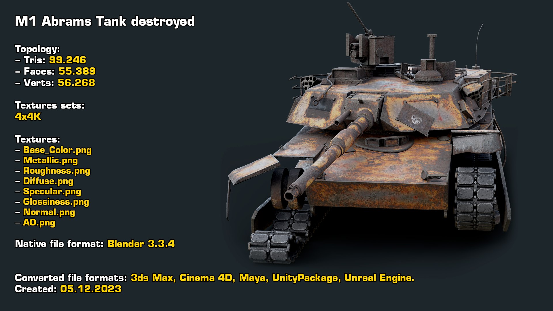 3D model M1 Abrams Destroyed - TurboSquid 2161220