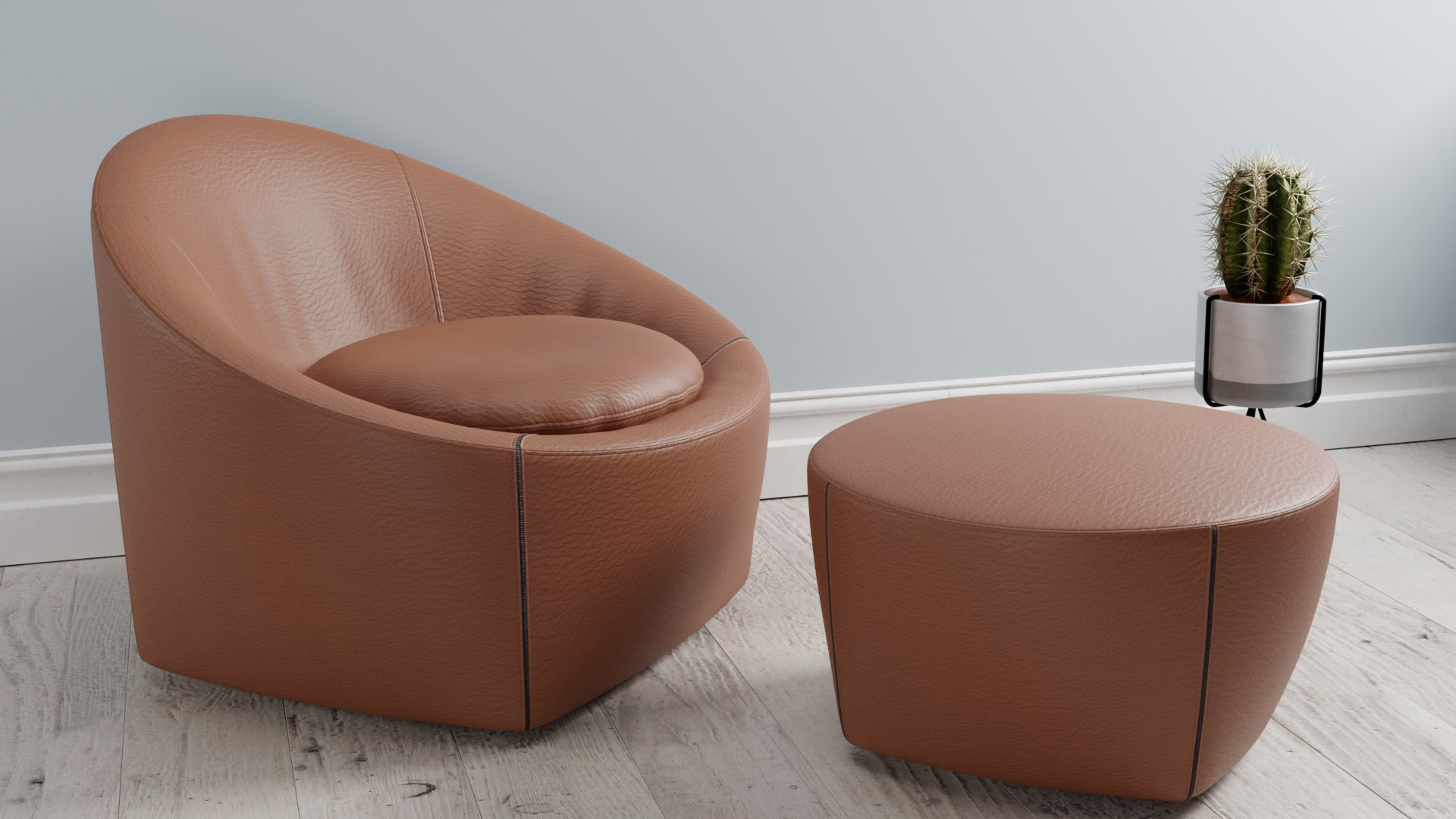 3D Brown Leather Sofa Chair Model - TurboSquid 2114507