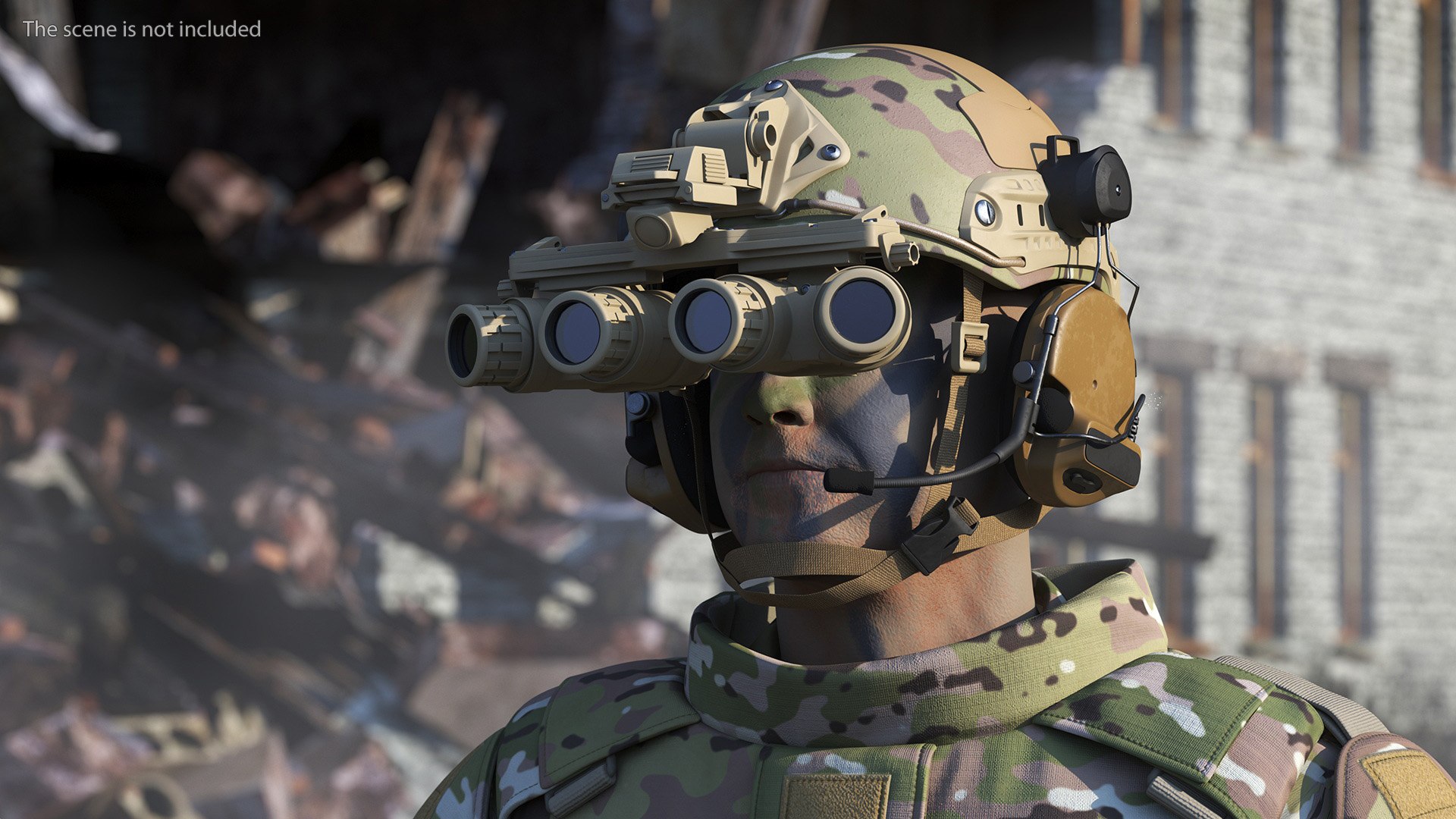 Soldier In Night Vision Goggles Green Camo Standing 3D Model ...