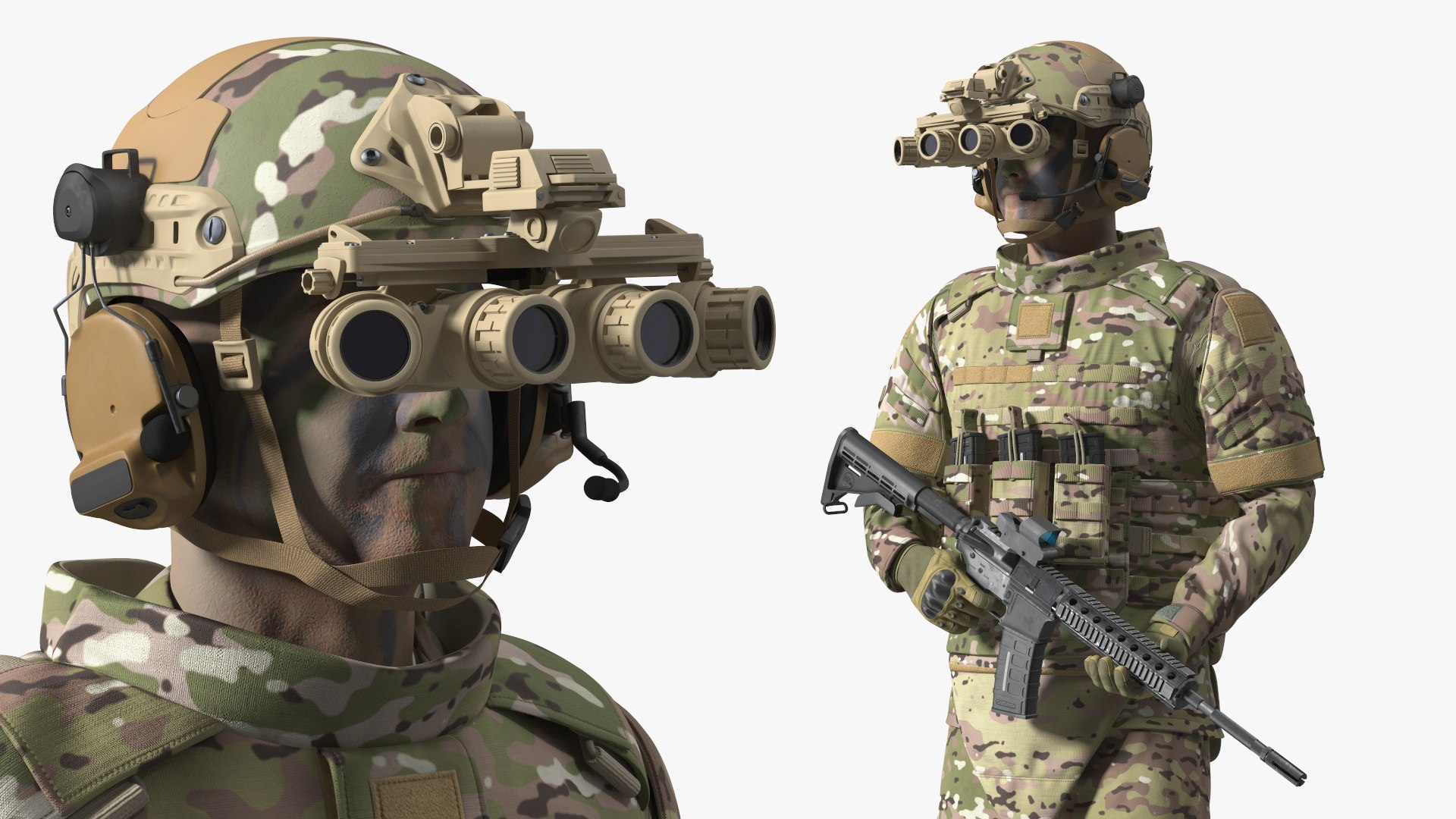 Soldier In Night Vision Goggles Green Camo Standing 3D Model ...