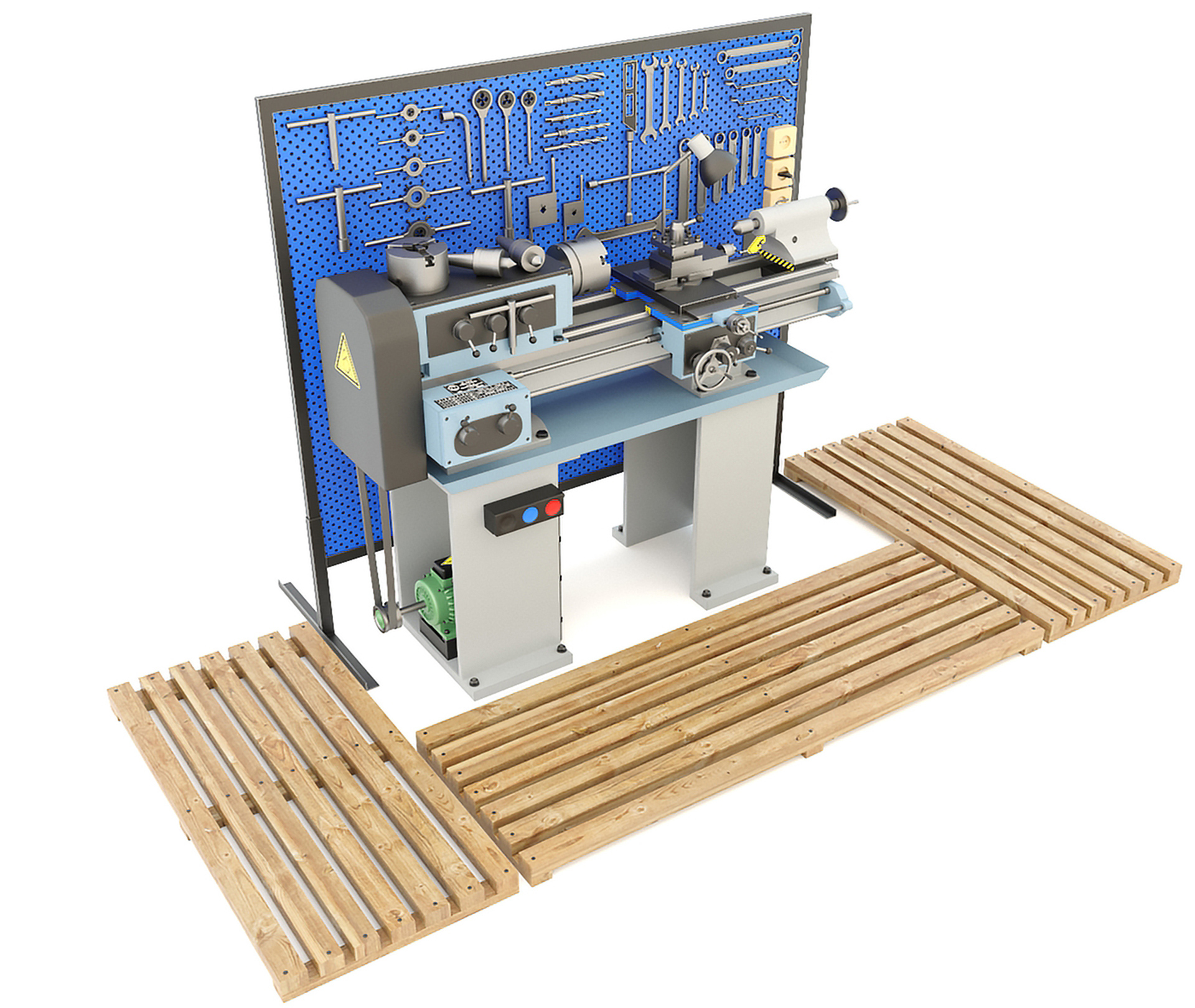 3D Lathe machine workbench workshop Industrial garage tools model ...