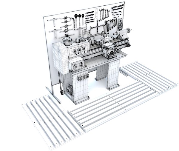3D Lathe machine workbench workshop Industrial garage tools model ...