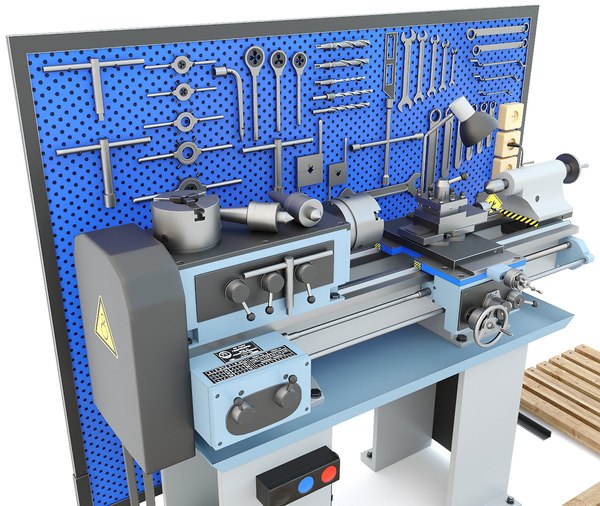 3D Lathe machine workbench workshop Industrial garage tools model ...