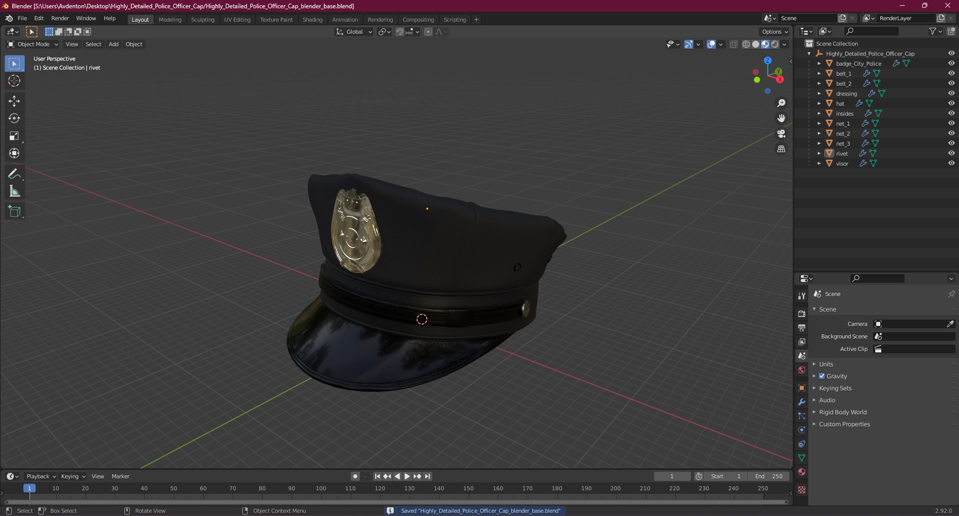 3D Highly Detailed Police Officer Cap - TurboSquid 2250055