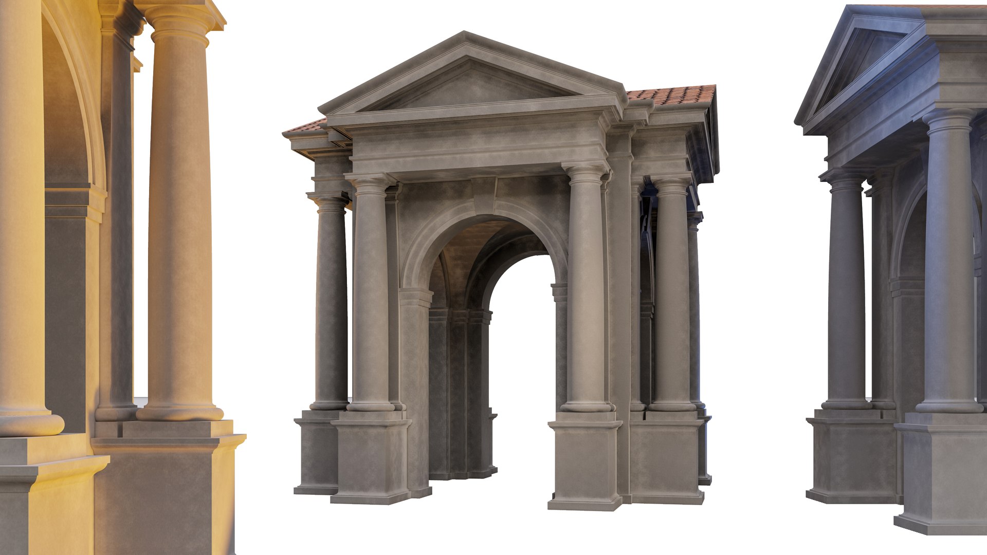 3D Arched Portico In Tuscan Order Freestanding Columns Pedestal ...