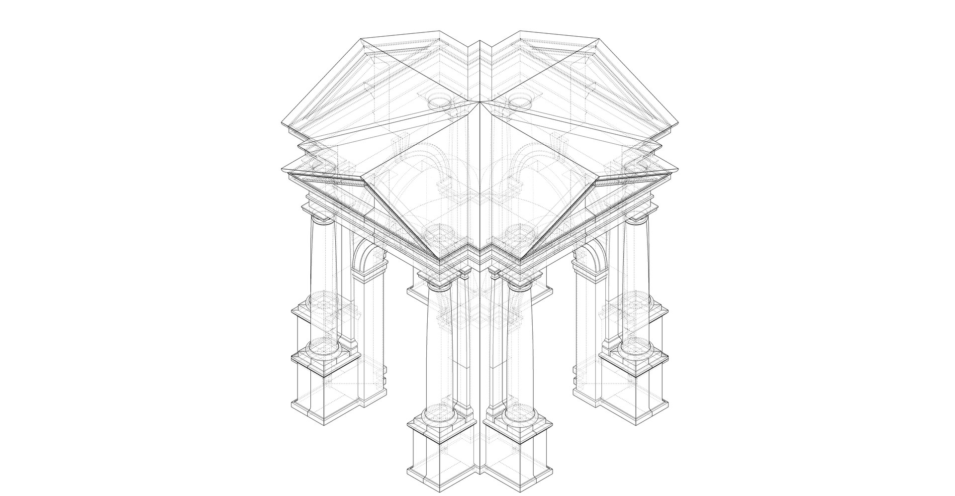 3D Arched Portico In Tuscan Order Freestanding Columns Pedestal ...