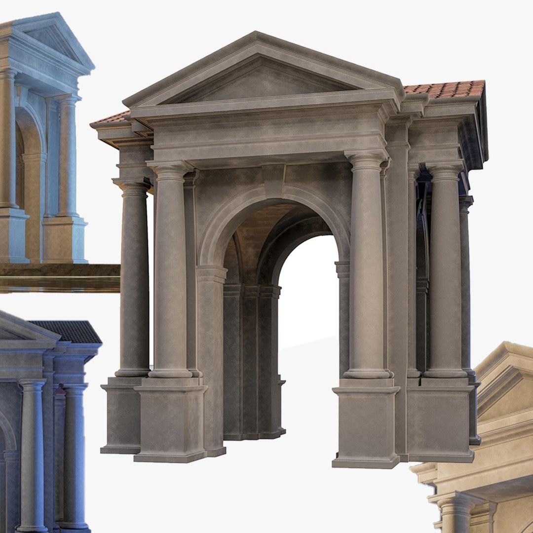 3D Arched Portico In Tuscan Order Freestanding Columns Pedestal ...