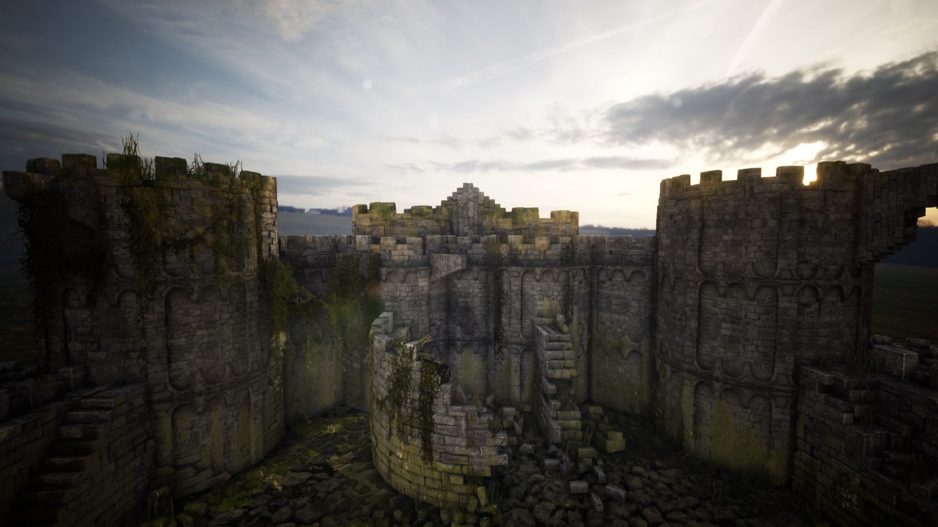3D Overgrown Medieval Castle Walls Towers 40 Assets Model - TurboSquid ...