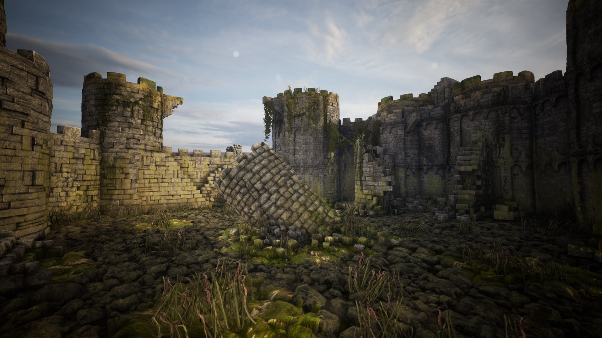 3D Overgrown Medieval Castle Walls Towers 40 Assets Model - TurboSquid ...