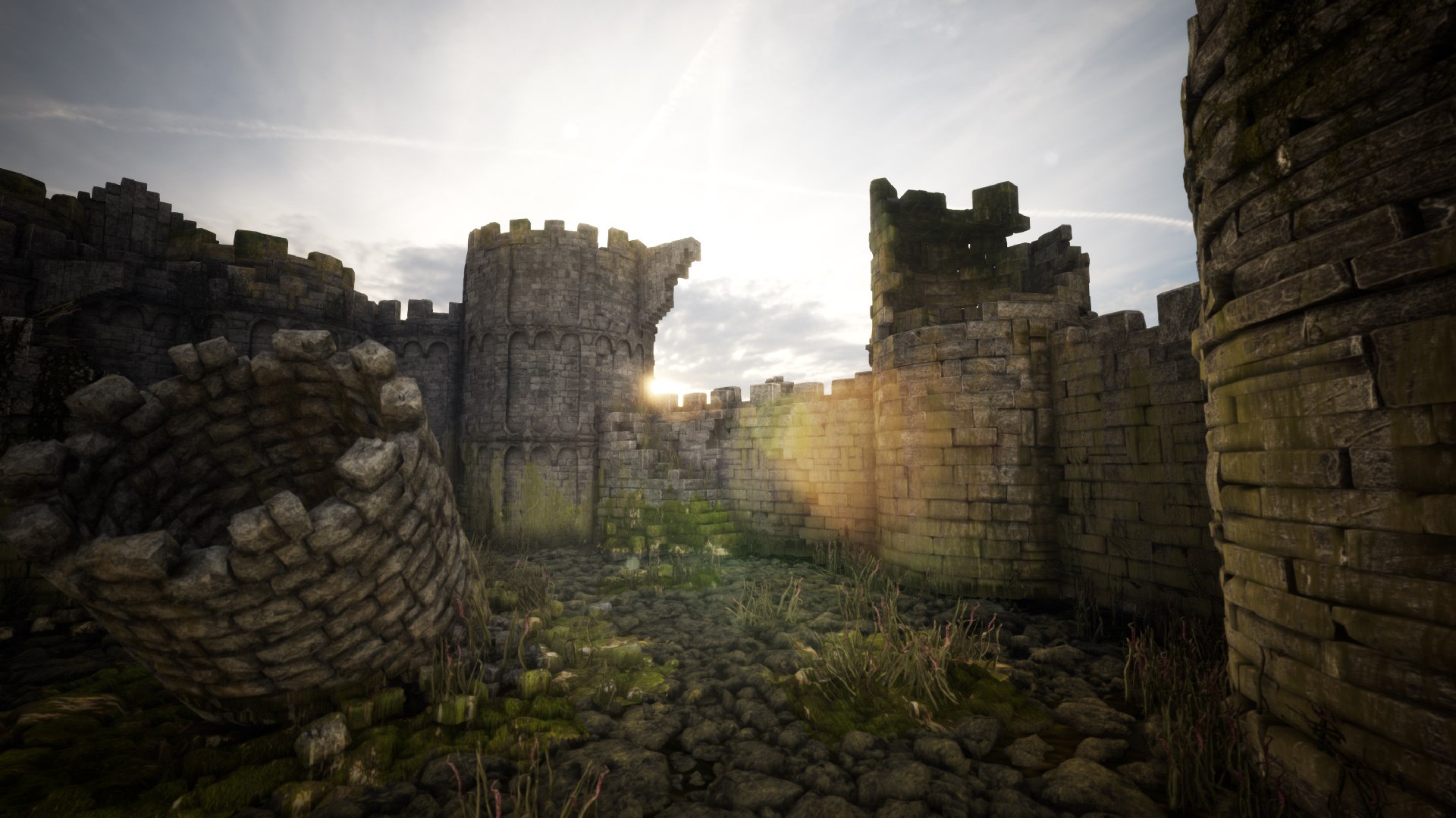 3D Overgrown Medieval Castle Walls Towers 40 Assets Model - TurboSquid ...