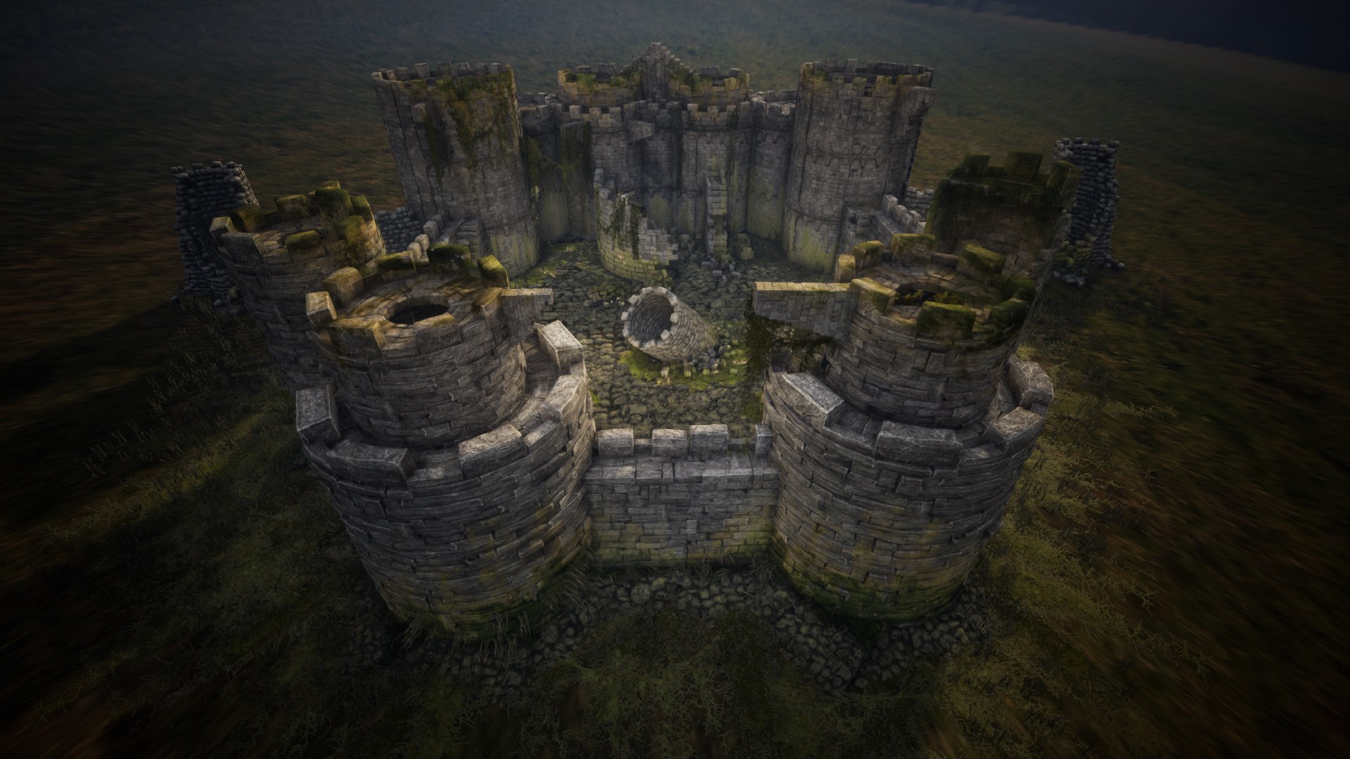 3D Overgrown Medieval Castle Walls Towers 40 Assets Model - TurboSquid ...