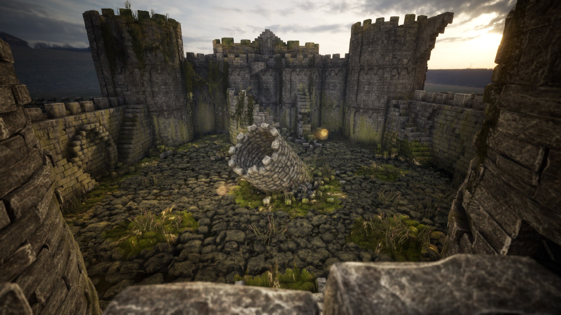 3D Overgrown Medieval Castle Walls Towers 40 Assets Model - TurboSquid 1984176