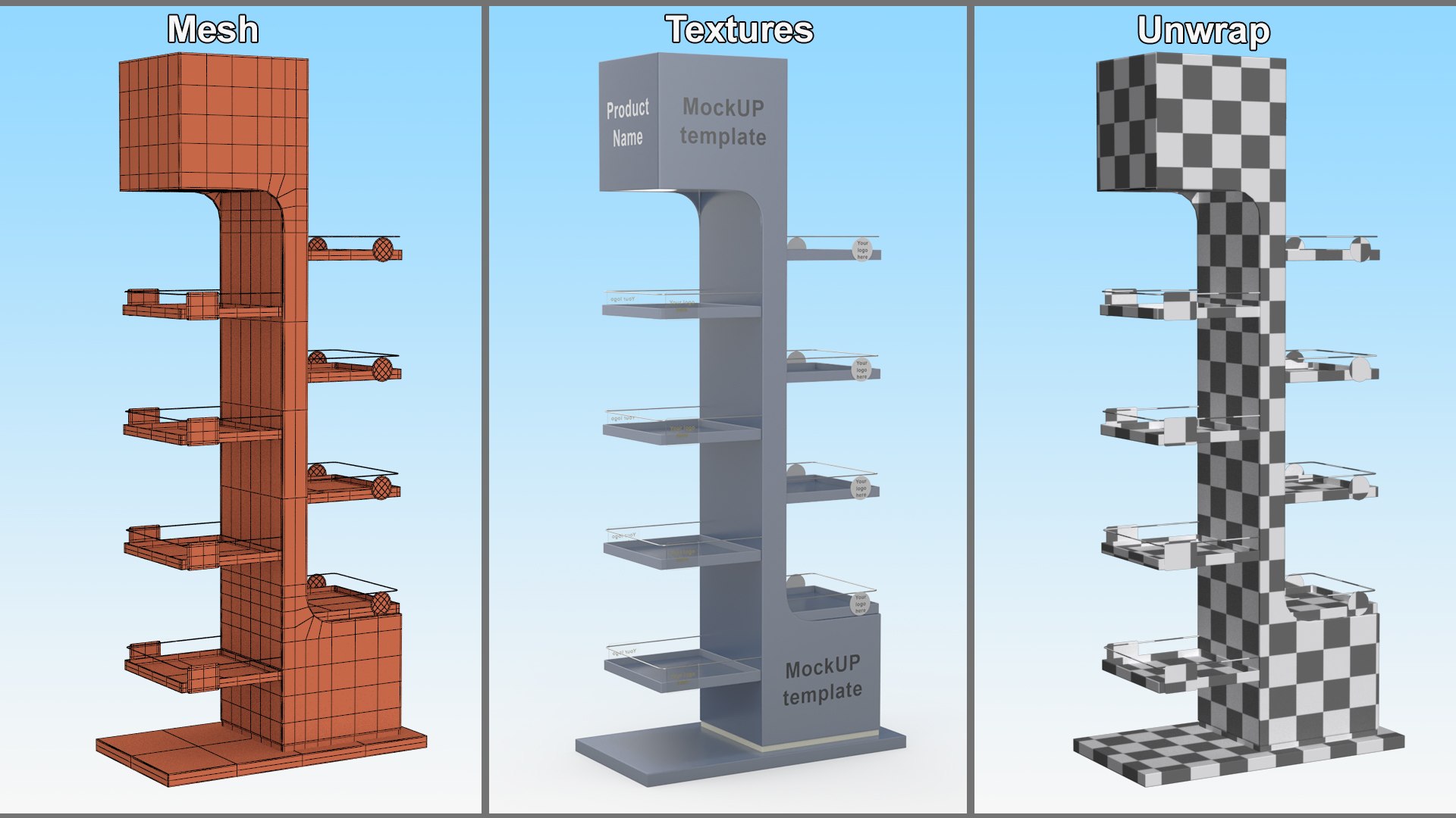 3D Multi Shelf Navy Display Rack Mockup - TurboSquid 2098266