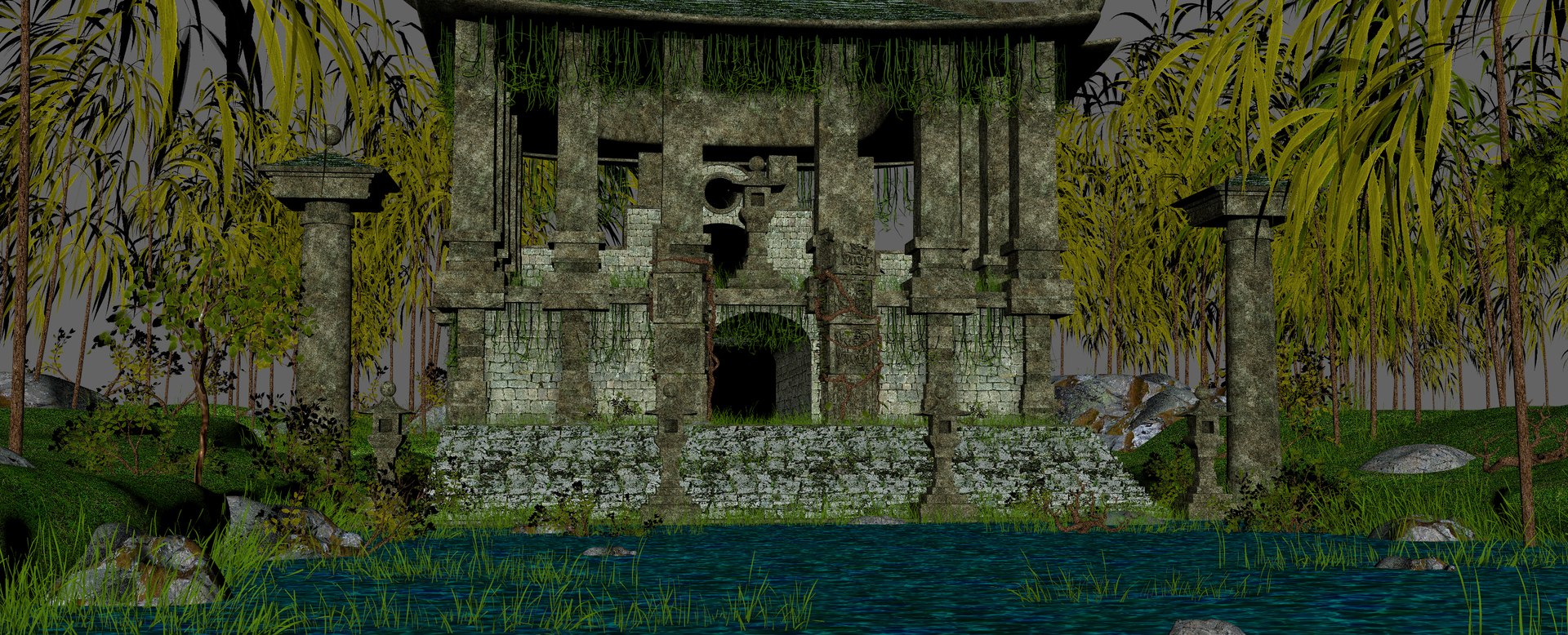 3D Temple River Building - TurboSquid 1405145