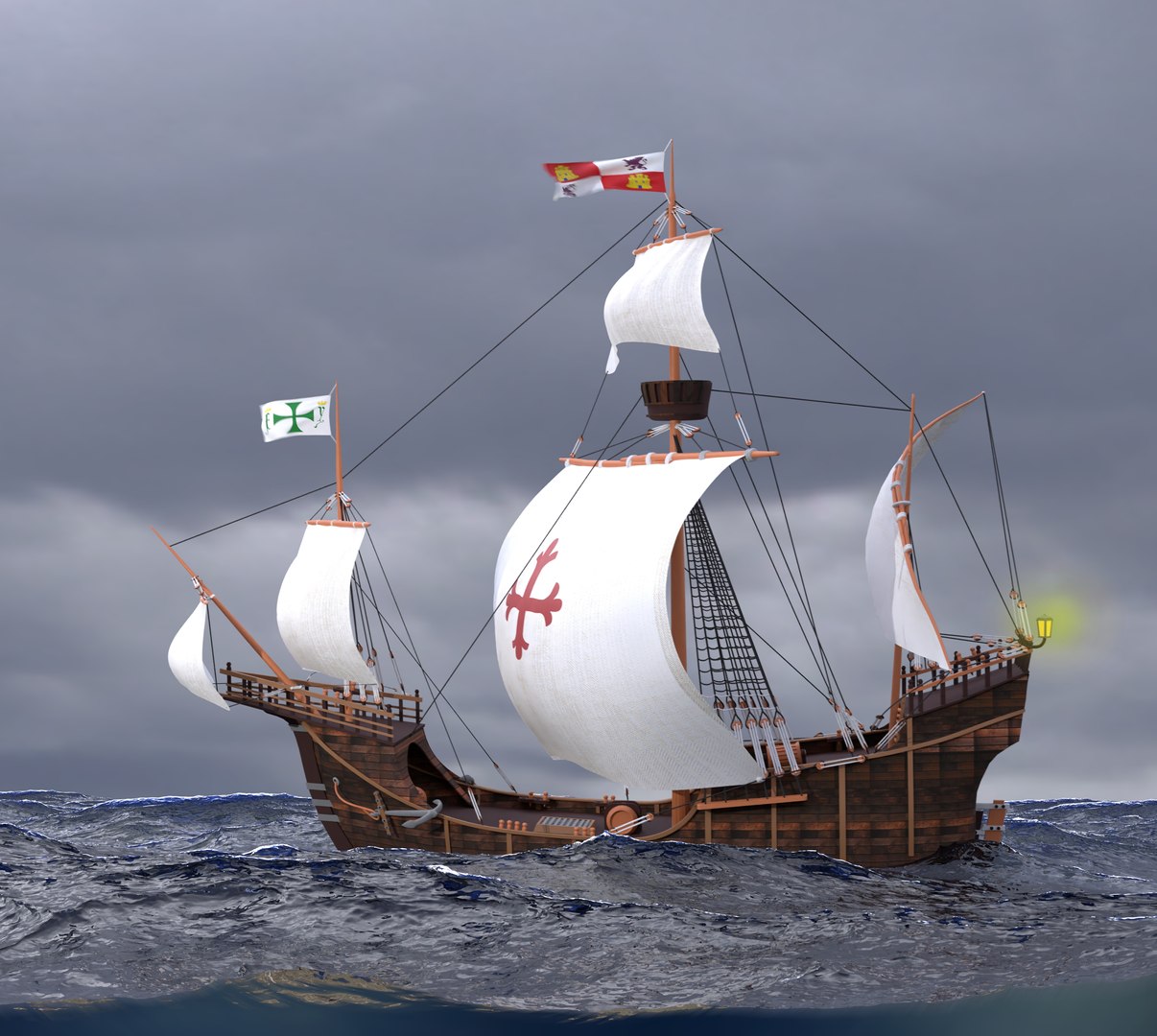 3D Santa Maria Christopher Columbus Ship With Animated Flags ...