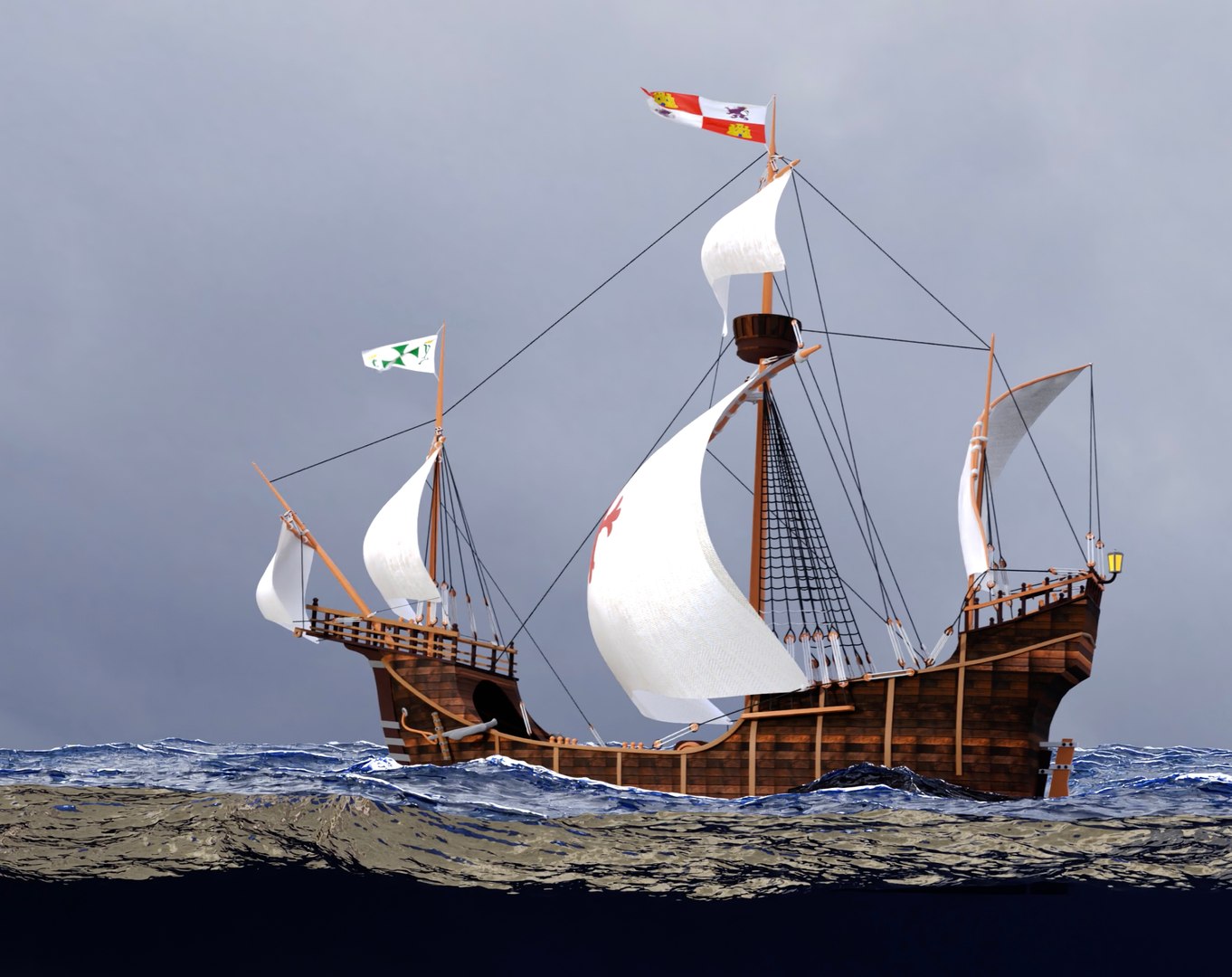 3D Santa Maria Christopher Columbus Ship With Animated Flags ...