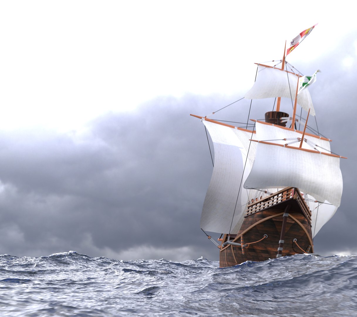 3D Santa Maria Christopher Columbus Ship With Animated Flags ...