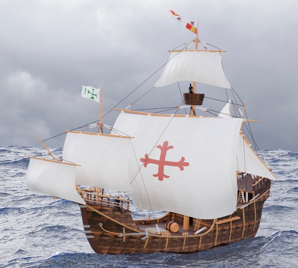 modelo 3d Barco Santa María Cristóbal Colón con banderas animadas ...