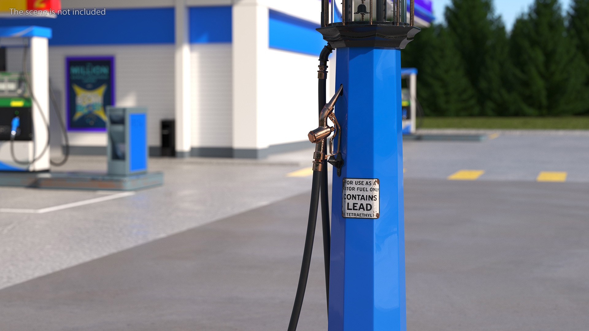 3D Model Vintage Blue Gas Station With Hand Crank Gas Pump Light On ...