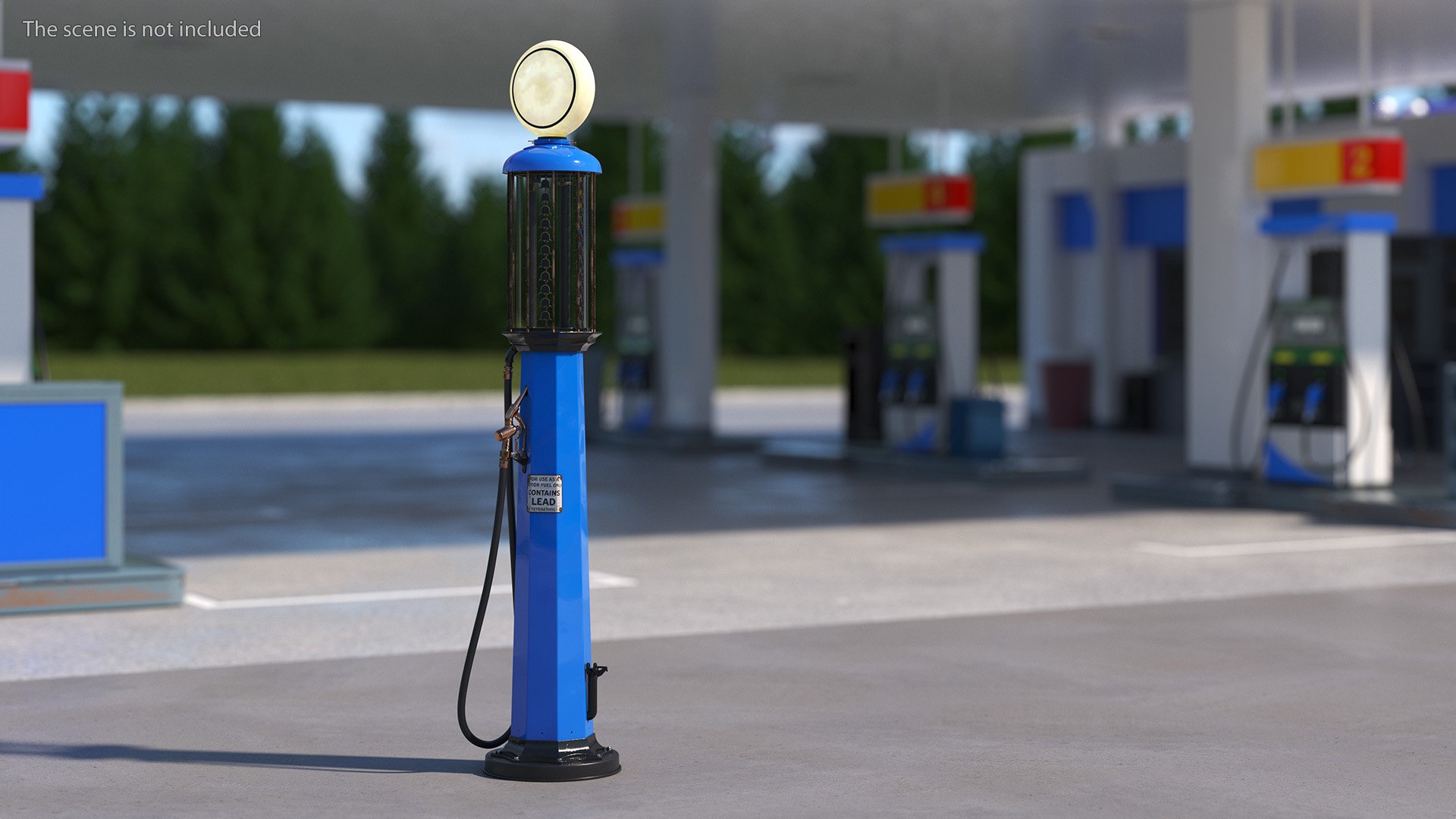 3D Model Vintage Blue Gas Station With Hand Crank Gas Pump Light On ...