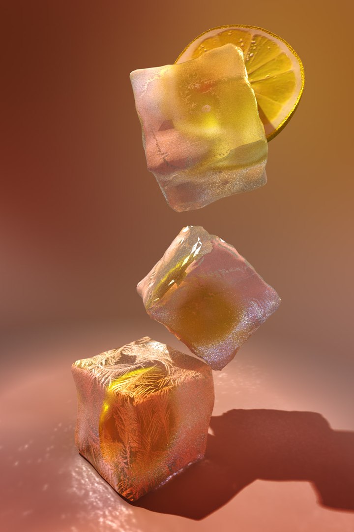 3d Lemon Slice Ice Cubes Model