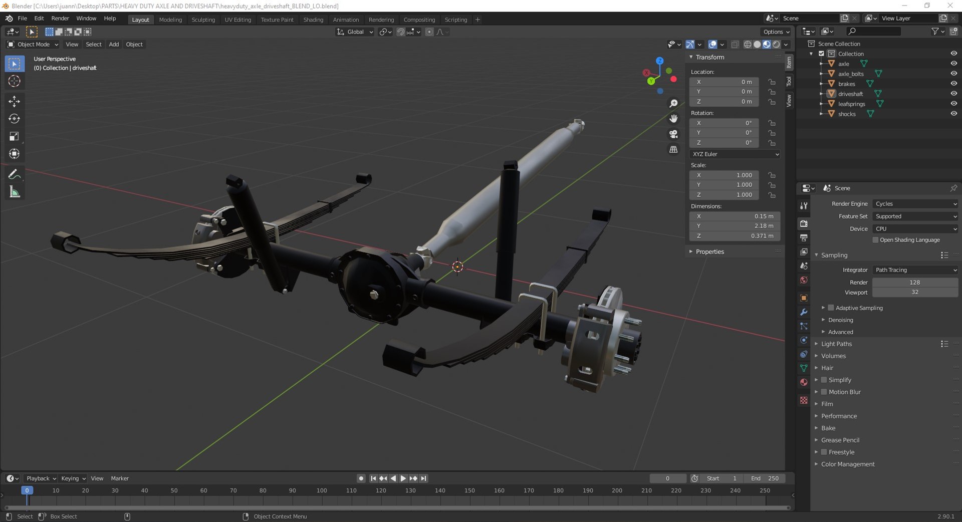 Heavy Duty Axle Driveshaft 3D Model - TurboSquid 1653071