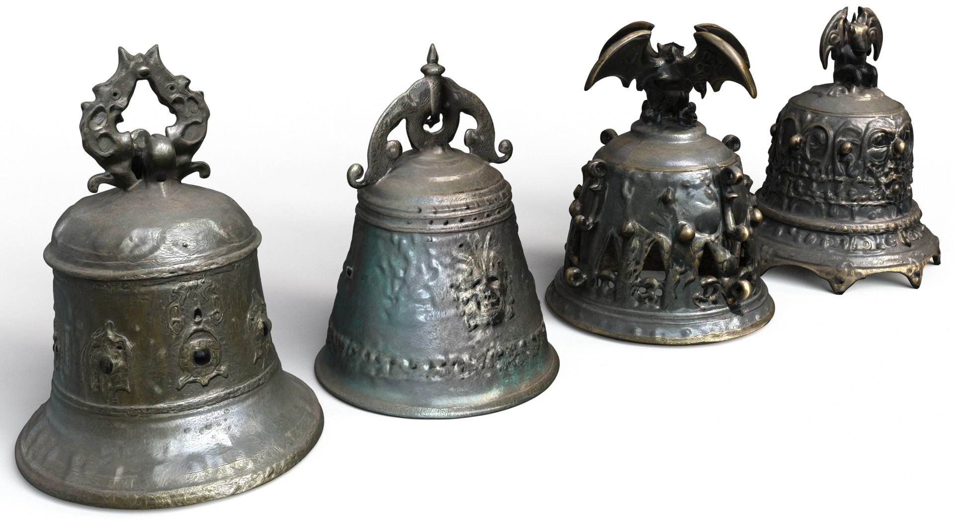 3D Old Bronze Bells Pack - TurboSquid 2336162