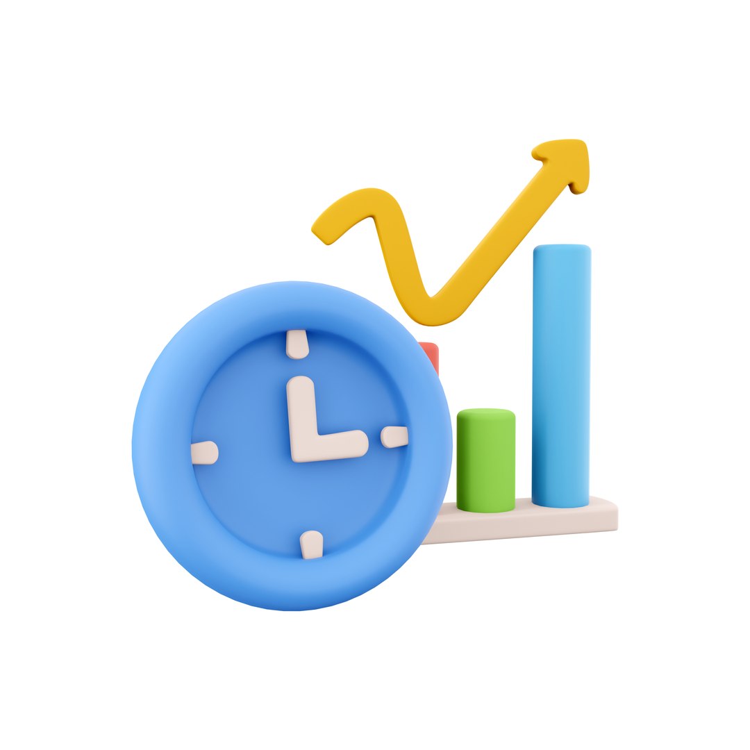 3d Clock And Color Graphs Pointing Up Icon 3D Model - TurboSquid 2045468