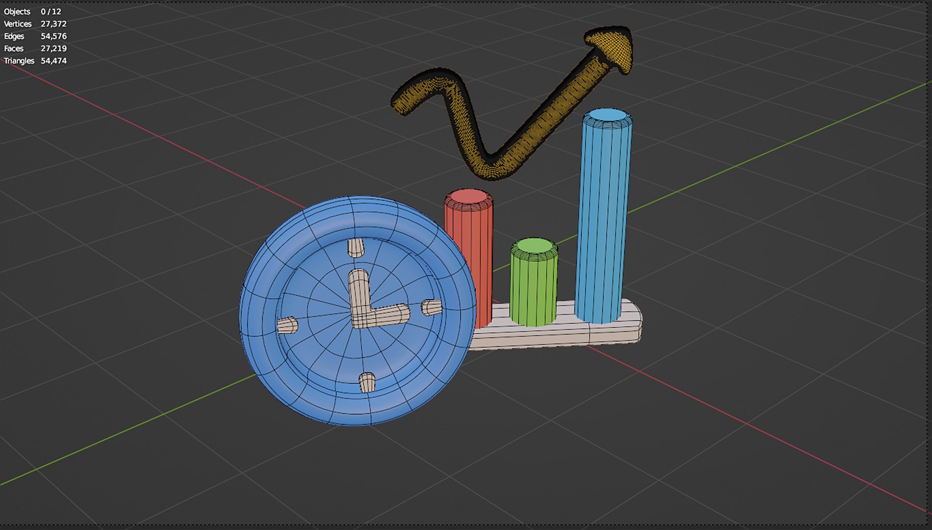 3d Clock And Color Graphs Pointing Up Icon 3D Model - TurboSquid 2045468