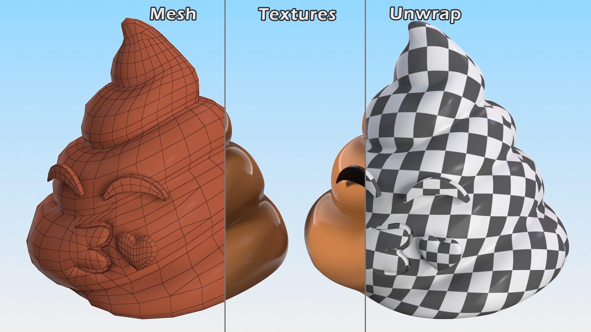 Kissing Face Poop Emoji Smile 3D Model - TurboSquid 1801266
