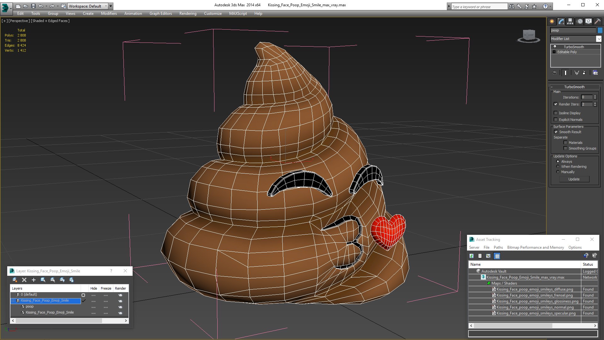 Kissing Face Poop Emoji Smile 3D Model - TurboSquid 1801266