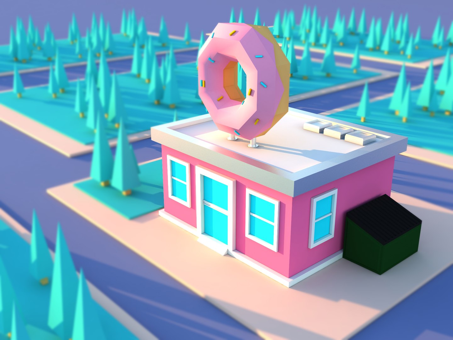 Cute Cartoon Donutshop 3D Model - TurboSquid 1953100