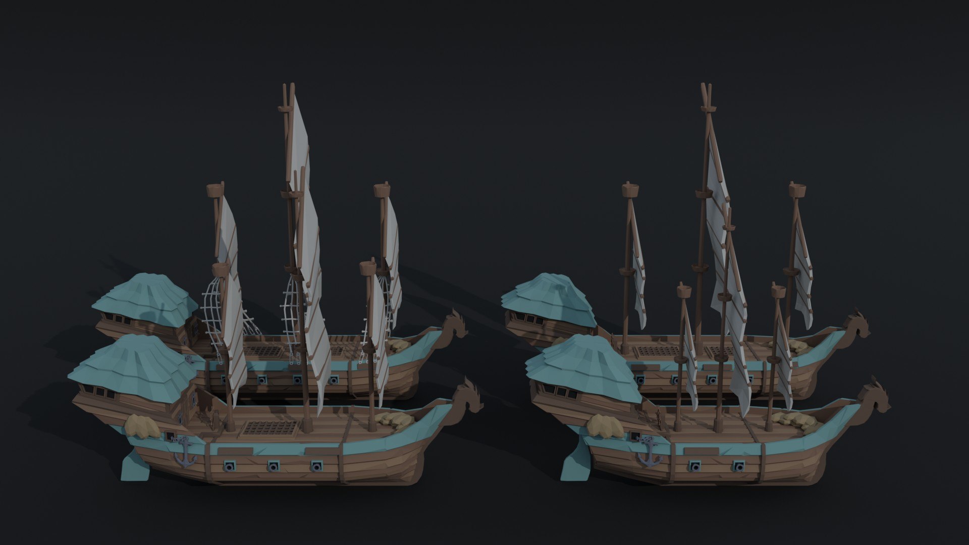 Low-poly Cartoon Medieval Ships Asset Polygonal Style 3D Model ...