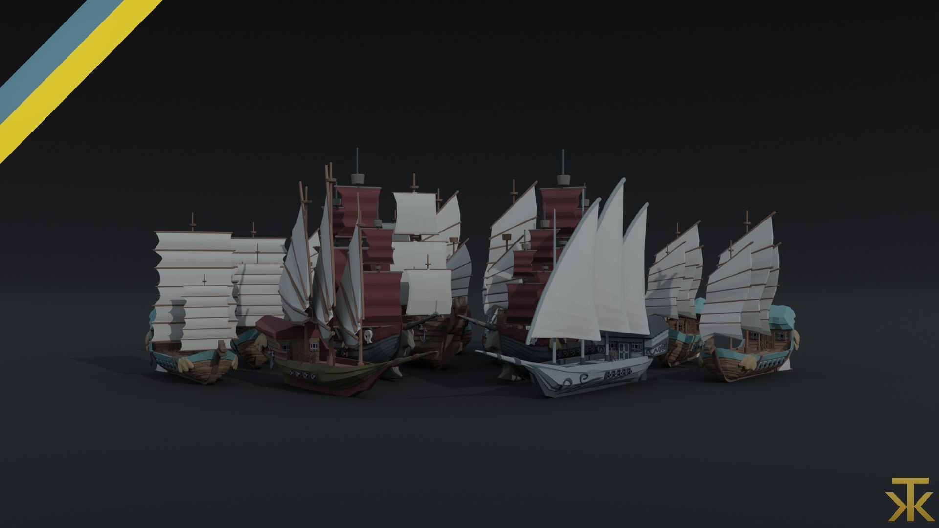 Low-poly Cartoon Medieval Ships Asset Polygonal Style 3D Model ...