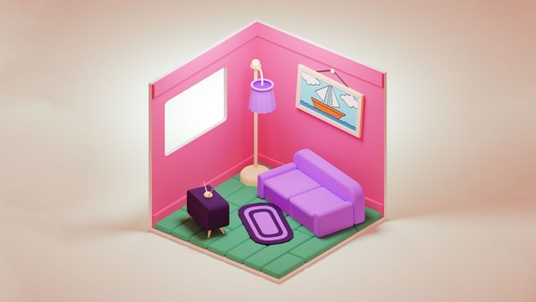 New Pink Isometric Room model - TurboSquid 1948373