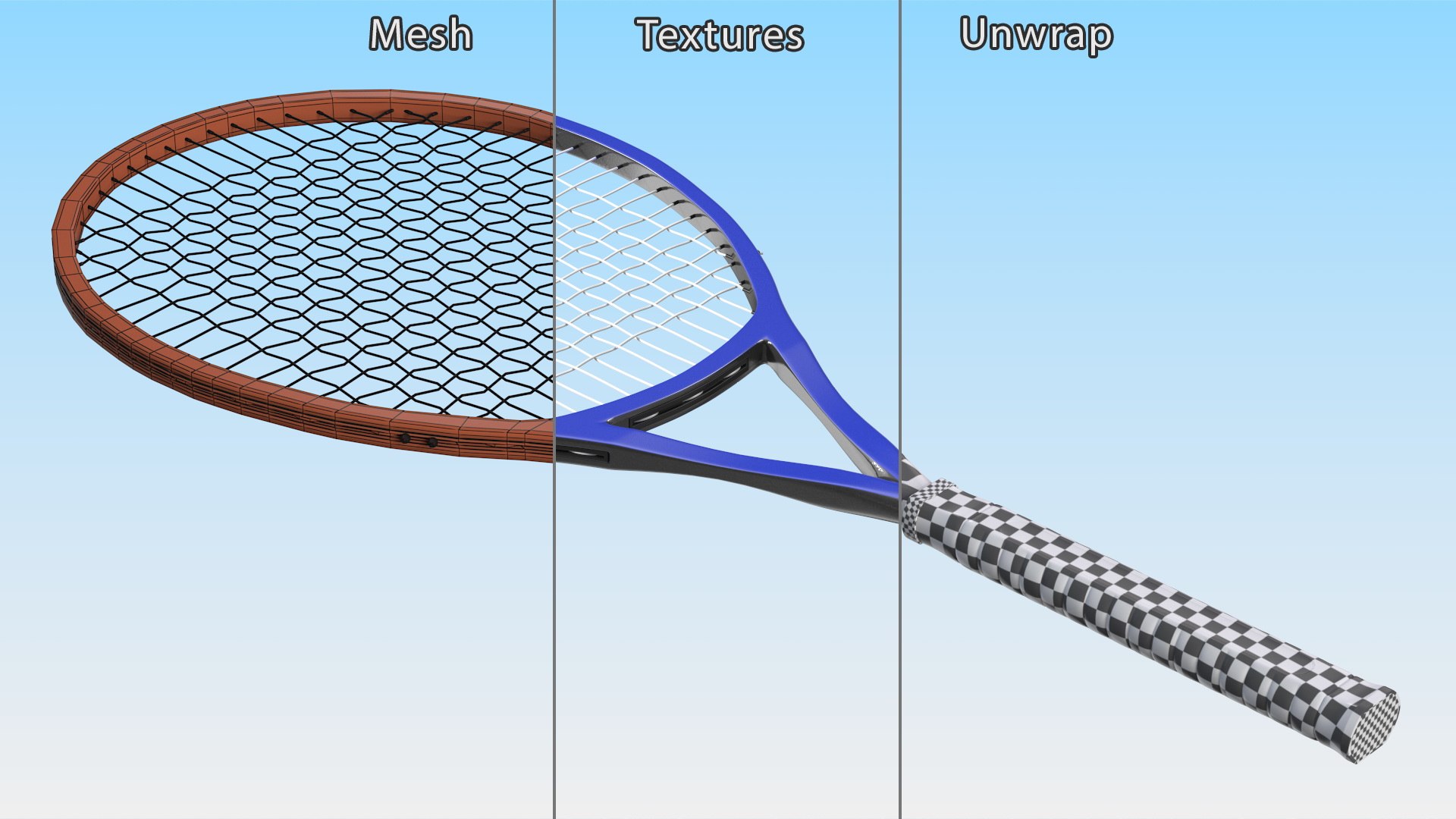 3D Tennis Racket With Blue Frame - TurboSquid 2146047