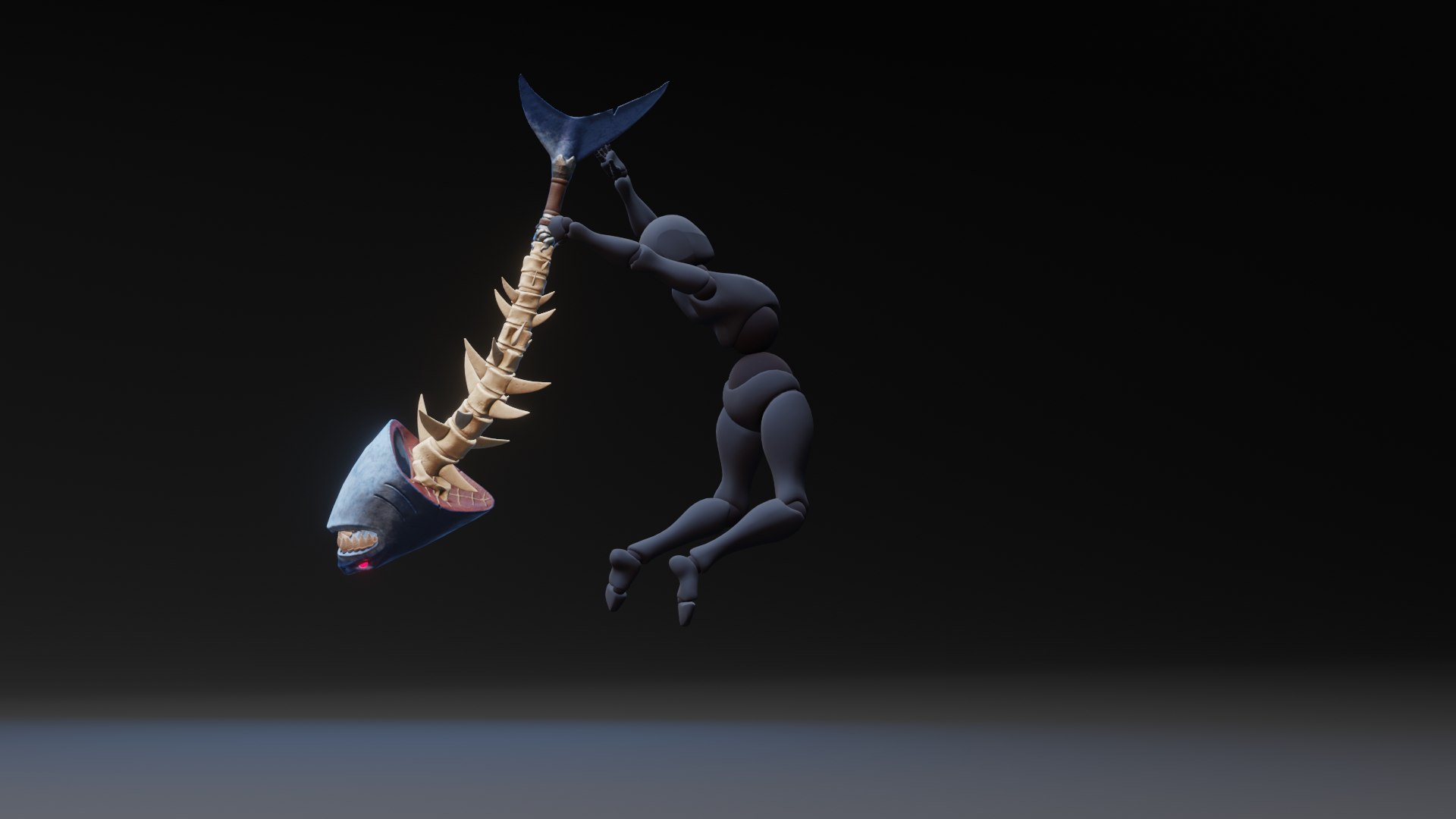 3D Shark Bone Sword Mace Low Poly Game Ready With Rig Animation ...