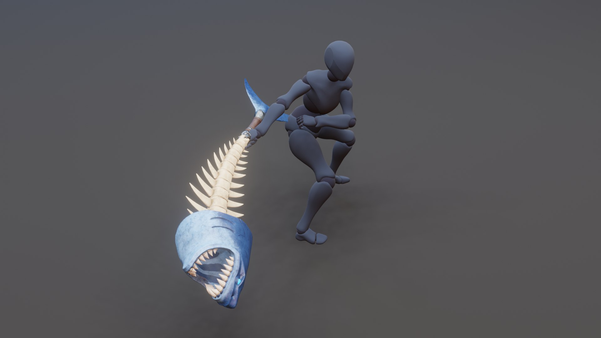 3D Shark Bone Sword Mace Low Poly Game Ready With Rig Animation ...