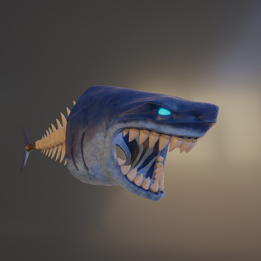 3D Shark Bone Sword Mace Low Poly Game Ready With Rig Animation ...