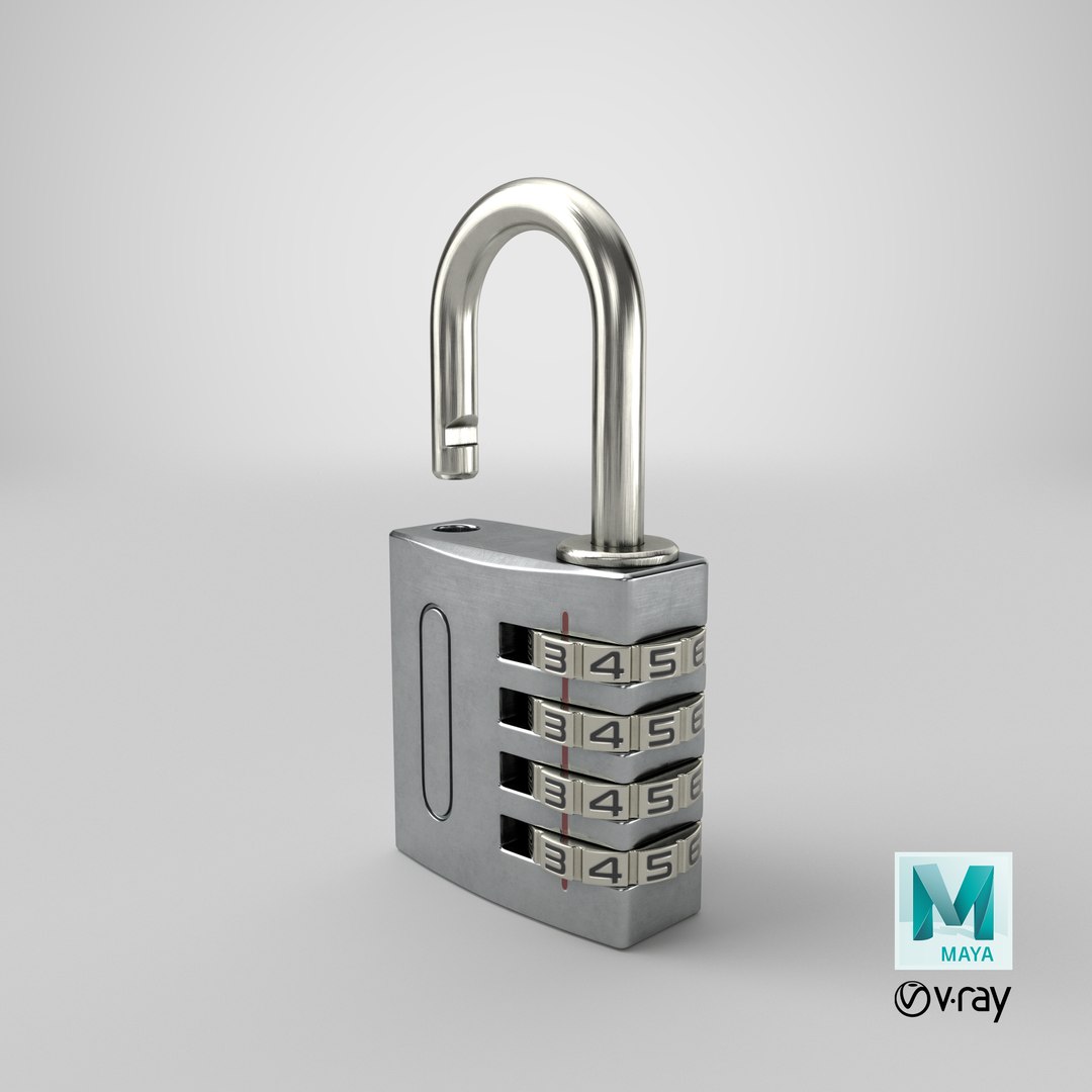 Combination Pad Lock Silver 3D Model - TurboSquid 1974355