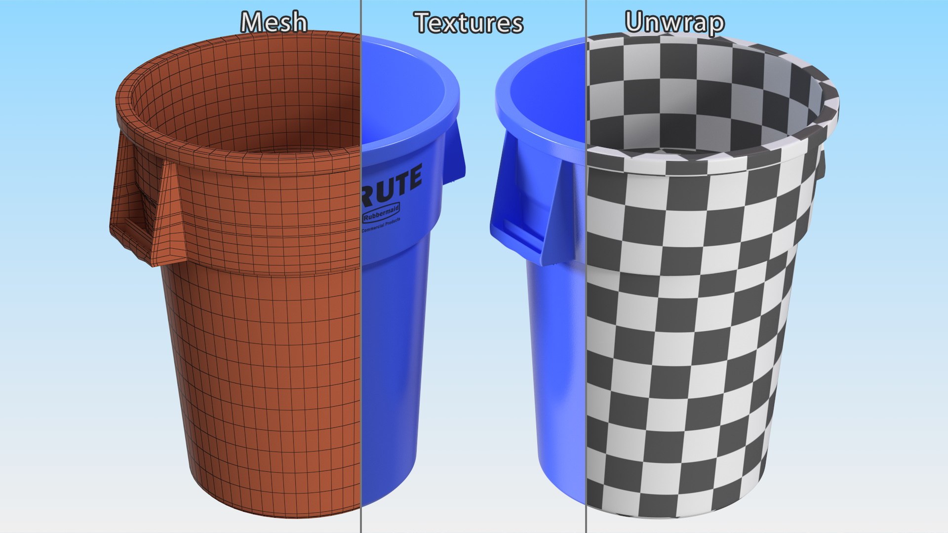 3D Rubbermaid Brute Blue Round Trash Can Model - TurboSquid 2148969