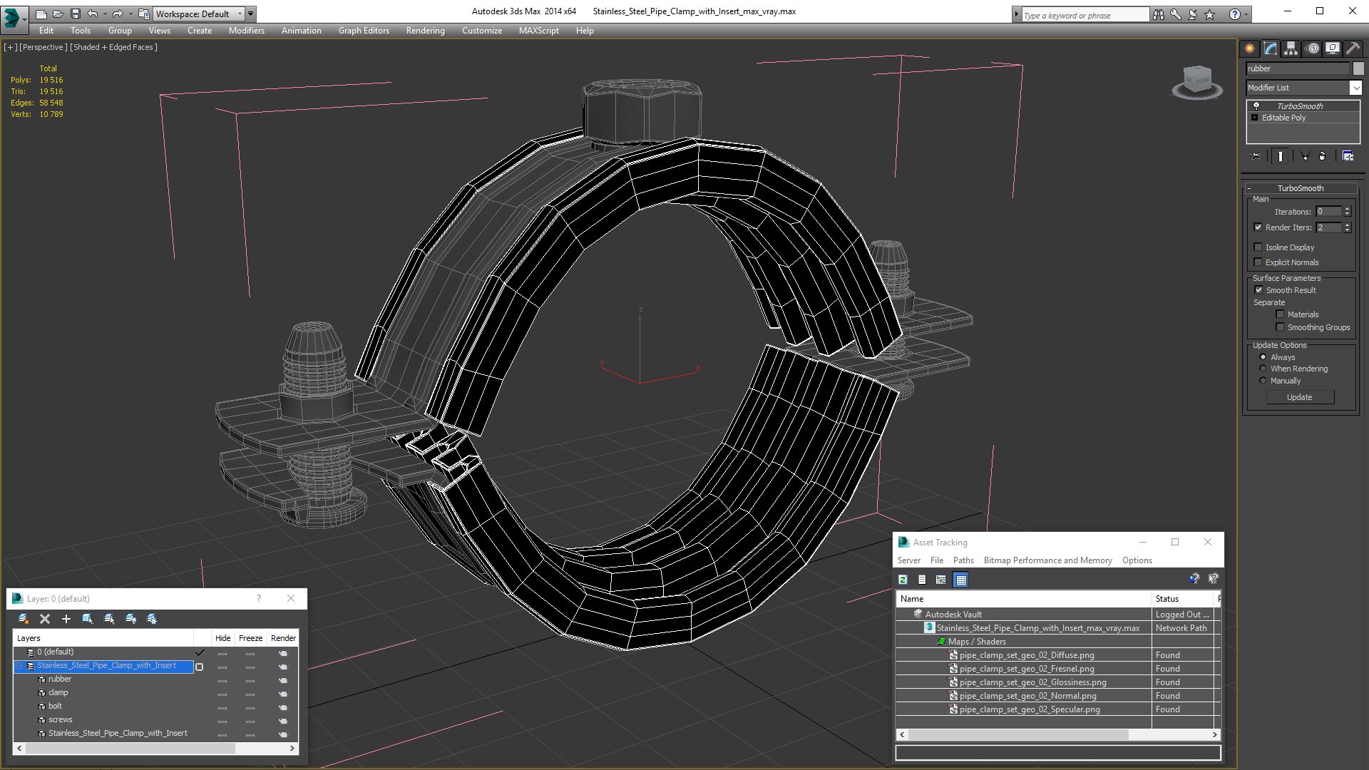 3D Stainless Steel Pipe Clamp With Insert Model - TurboSquid 1786433