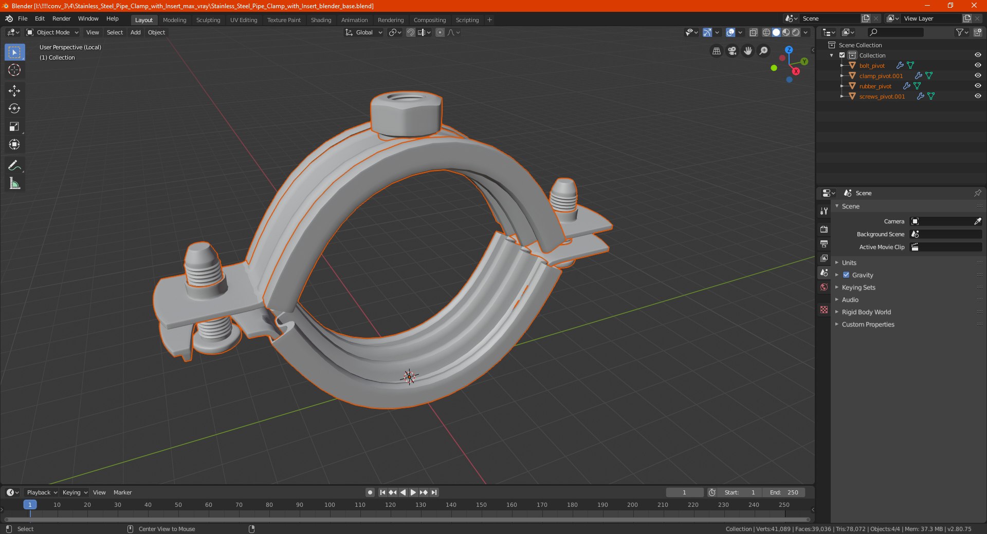 3D Stainless Steel Pipe Clamp With Insert Model - TurboSquid 1786433