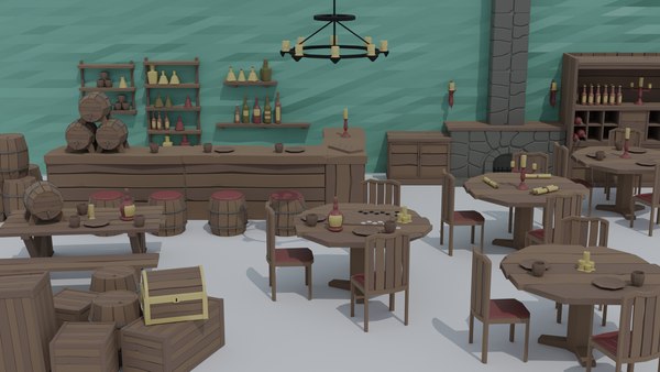 3D Low-poly cartoon medieval tavern interior asset model - TurboSquid ...