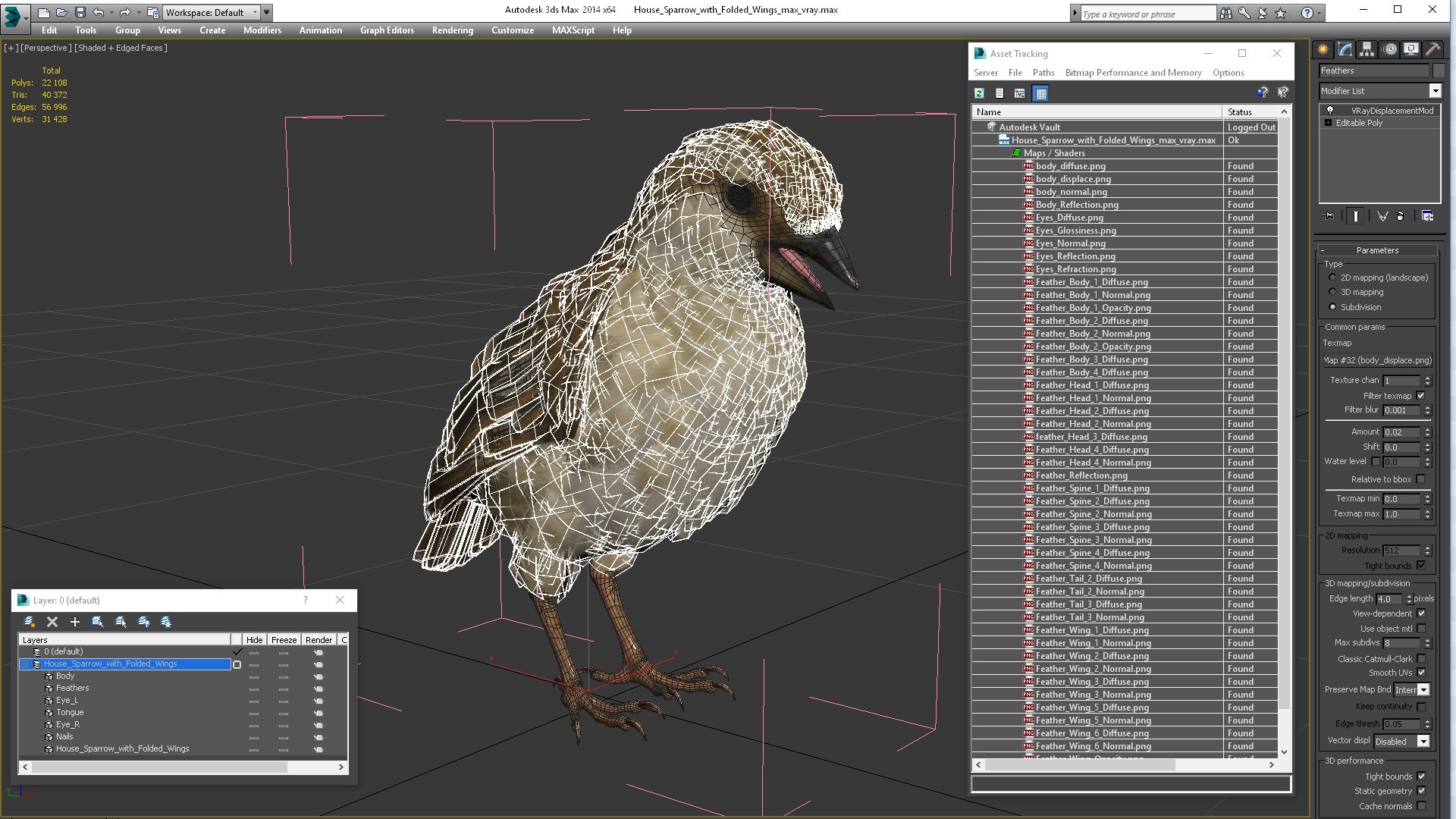 House Sparrow with Folded Wings model - TurboSquid 2149412