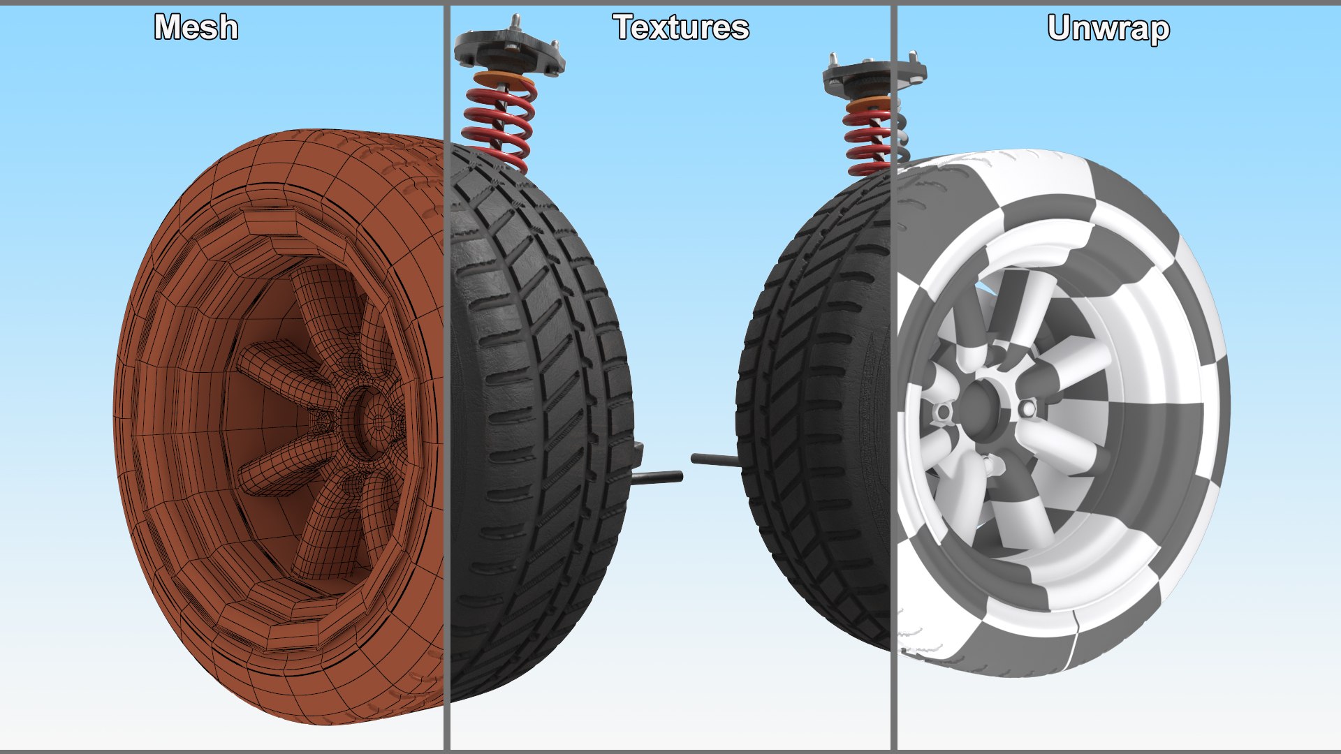 3D Coil Suspension Wheel With Directional Tire Model - TurboSquid 2412764