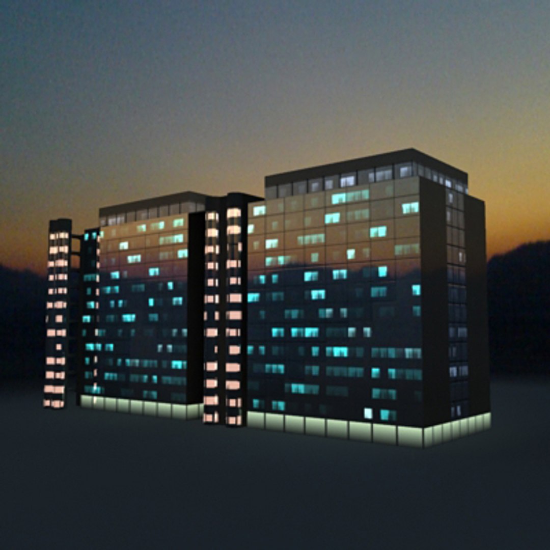 skyscraper building night city 3d model
