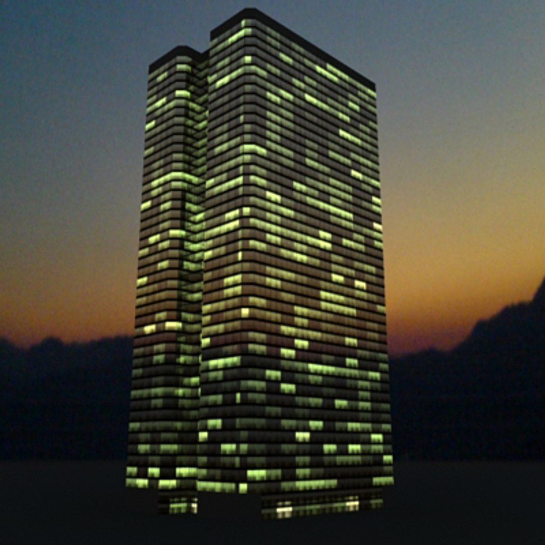 skyscraper building night city 3d model