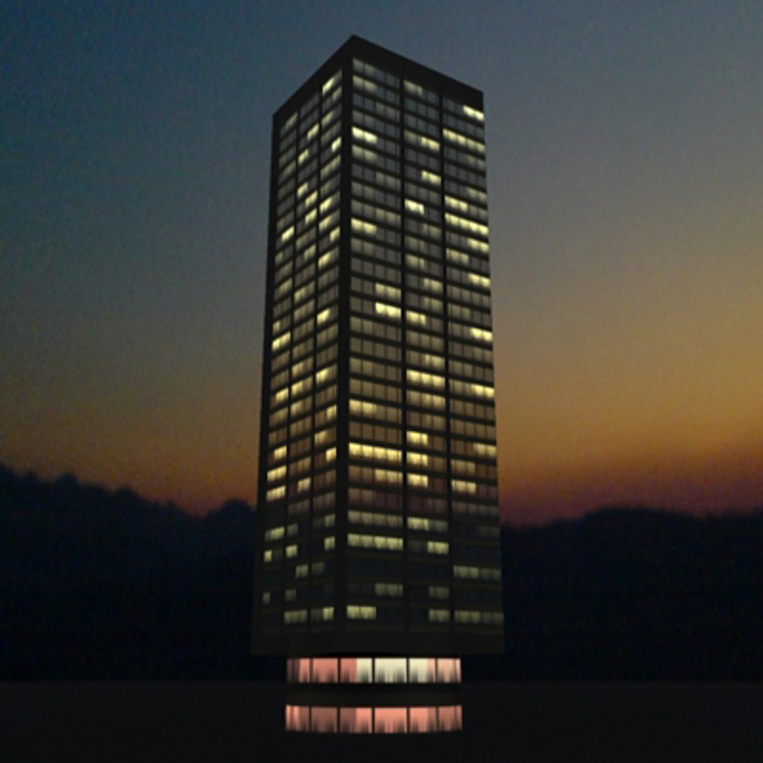 skyscraper building night city 3d model