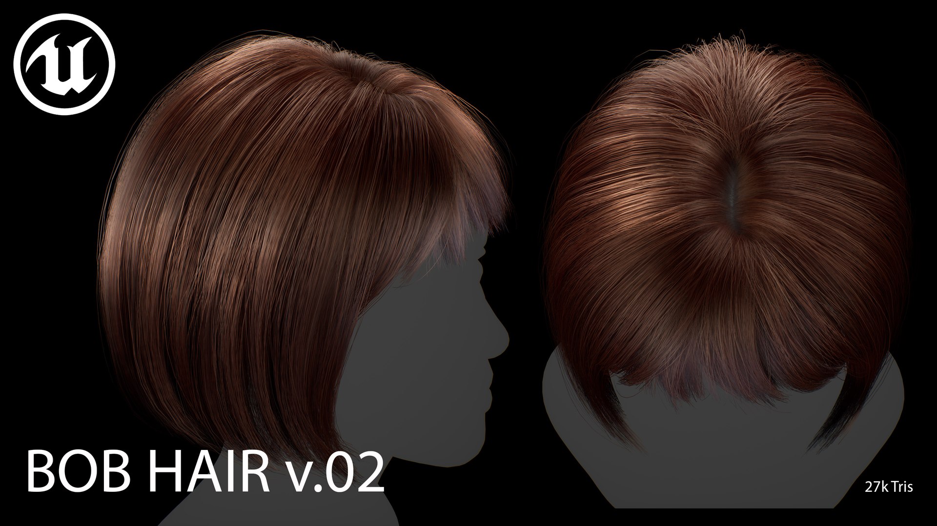 3D Real-Time Female Bob Hairstyle V02 - Game-Ready Hair Asset Model ...